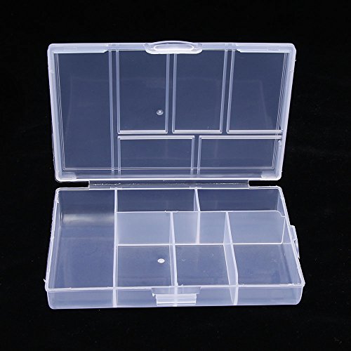 UTENEW 2 Pack Plastic Clear Jewelry Boxes Organizers with Dividers, 6-Grids Storage Containers