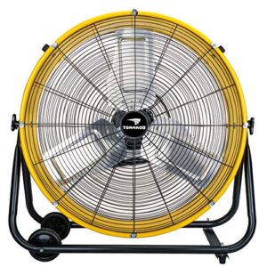 tornado - 24 inch high velocity heavy duty tilt metal drum fan yellow commercial, industrial use 3 speed 8540 cfm 1/3 hp 8 ft cord ul safety listed (yellow)