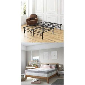 classic brands hercules heavy-duty 14-inch platform metal bed frame | mattress foundation with gramercy euro-top cool gel memory foam and innerspring hybrid 14-inch mattress, queen