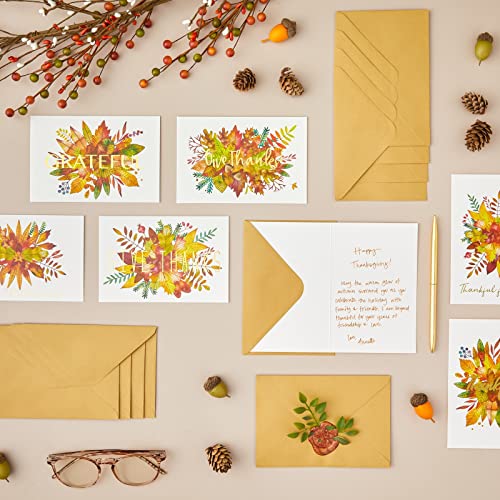 48 Pack Bulk Thanksgiving Greeting Cards and Kraft Envelopes, 6 Fall Designs, Blank Inside (4 x 6 In)