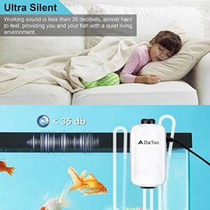 DaToo Aquarium Air Pump 3 Watt Adjustable Oxygen Pump with 2 Outlets for Fish Tank Ultra Silent High Energy Efficient, 1 Yr Warranty