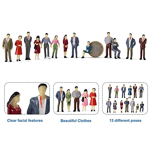 P50 Model Trains Architectural 1:50 O Scale Painted Figures O Gauge Sitting and Standing People for Miniature Scenes New (50PCS)