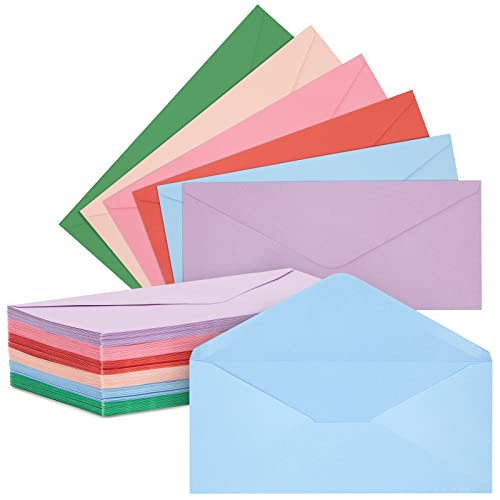 96-Pack #10 Colored Business Envelopes for Checks, Invoices, Mailing Letters, Invitations, Announcements, Office Supplies, Gummed Seal, 6 Pastel Colors (4-1/8 x 9-1/2 in)