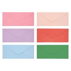 96-Pack #10 Colored Business Envelopes for Checks, Invoices, Mailing Letters, Invitations, Announcements, Office Supplies, Gummed Seal, 6 Pastel Colors (4-1/8 x 9-1/2 in)