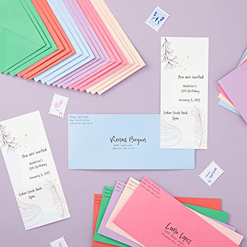 96-Pack #10 Colored Business Envelopes for Checks, Invoices, Mailing Letters, Invitations, Announcements, Office Supplies, Gummed Seal, 6 Pastel Colors (4-1/8 x 9-1/2 in)