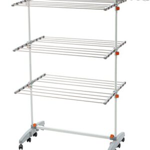 idee BDP-V23 Foldable Rolling 3-Tier Clothes Laundry Drying Rack with Stainless Steel Hanging Rods, Collapsible Shelves and Base for Easy Storage, Made-in-Korea, Premium Size, Orange