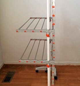 idee BDP-V23 Foldable Rolling 3-Tier Clothes Laundry Drying Rack with Stainless Steel Hanging Rods, Collapsible Shelves and Base for Easy Storage, Made-in-Korea, Premium Size, Orange