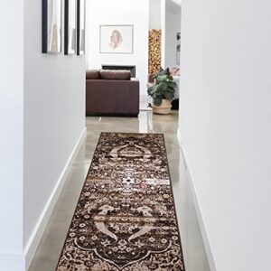 bnm indoor runner rug, modern home decor for living space, kitchen/ dining room, bedroom, office floor, entryway, non-slip machine washable rugs, oswell collection, 2' 7" x 8', chocolate