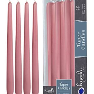 12 Pack Tall Taper Candles - 10 Inch Rose Pink Dripless, Unscented Dinner Candle - Paraffin Wax with Cotton Wicks - 8 Hour Burn Time