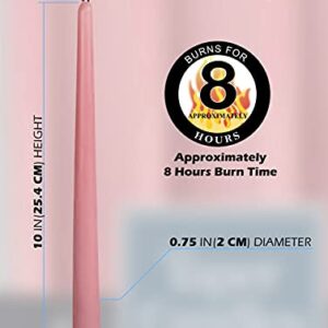 12 Pack Tall Taper Candles - 10 Inch Rose Pink Dripless, Unscented Dinner Candle - Paraffin Wax with Cotton Wicks - 8 Hour Burn Time