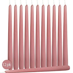 12 Pack Tall Taper Candles - 10 Inch Rose Pink Dripless, Unscented Dinner Candle - Paraffin Wax with Cotton Wicks - 8 Hour Burn Time