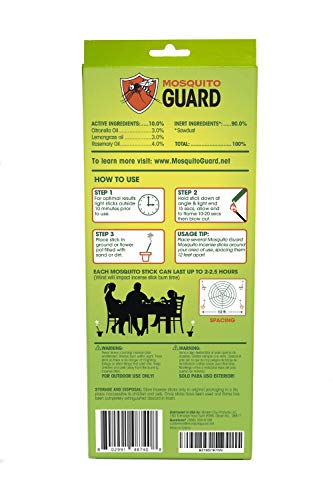 Mosquito Guard 12 Mosquito Repellent Sticks - 2.5 Hrs Protection 1ft, Plant Based Citronella Incense Sticks - Natural Mosquito Repellent Outdoor Patio