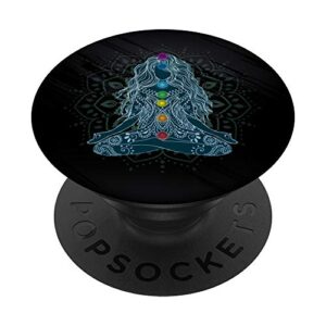 meditating lotus asana seven chakras meditation yoga popsockets popgrip: swappable grip for phones & tablets