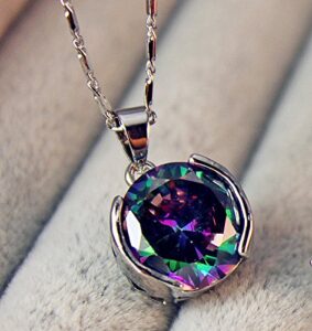 phonphisai shop 18k white gold filled- 12mm mystical rainbow topaz round pendant women necklace