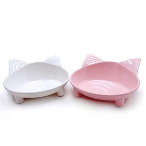 cat bowls,shallow cat food bowls, double wide cat dish non slip cat feeding bowls for relief of whisker fatigue pet food & water bowls set of 2