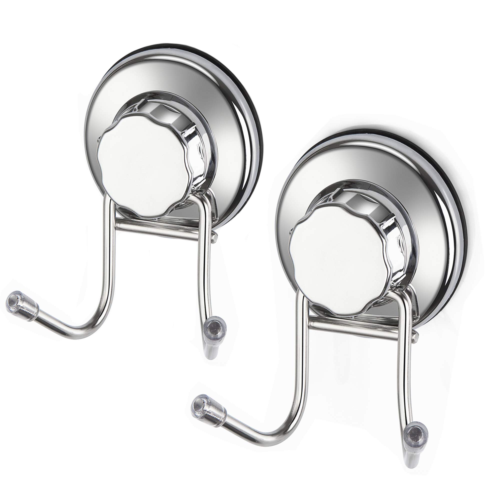 iPEGTOP Strong Suction Cup Hooks Damage Free Stainless Steel Hook for Towel, Robe, Loofah, Bags, Coat, Kitchen Tools and Bathroom Accessories, 2 Pack