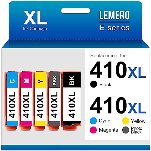 LEMERO 410XL Remanufactured Ink Cartridge Replacement for Epson 410XL 410 XL T410XL for Expression XP-7100 XP-640 XP-830 XP-630 XP-530 XP-635 (Black Cyan Magenta Yellow Photo Black, 5 Pack)