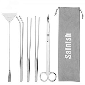 aquarium plant scissor tweezers spatula tool - fish tank tool kits stainless steel aquatic plants aquascaping tools set for fish starter kits & aquariums tank(5 in 1)