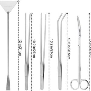 Aquarium Plant Scissor Tweezers Spatula Tool - Fish Tank Tool Kits Stainless Steel Aquatic Plants Aquascaping Tools Set for Fish Starter Kits & Aquariums Tank(5 in 1)