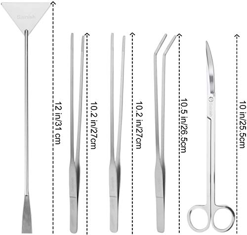 Aquarium Plant Scissor Tweezers Spatula Tool - Fish Tank Tool Kits Stainless Steel Aquatic Plants Aquascaping Tools Set for Fish Starter Kits & Aquariums Tank(5 in 1)