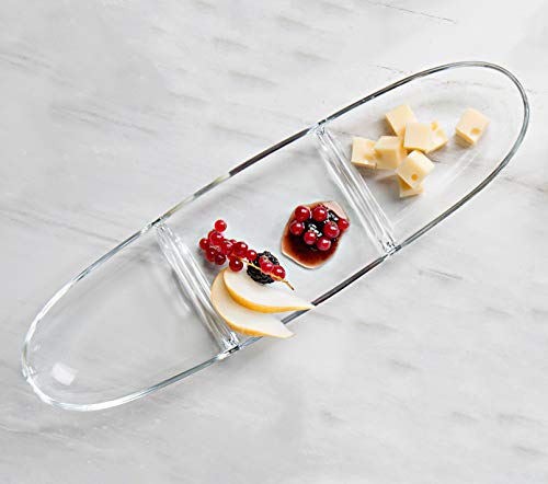 Barski - European Quality - Glass - Three Sectional Tray - Platter - Relish Dish - 16" Length - Made in Europe