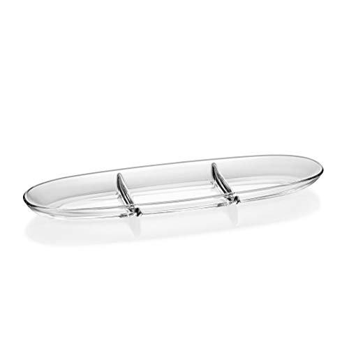 Barski - European Quality - Glass - Three Sectional Tray - Platter - Relish Dish - 16" Length - Made in Europe