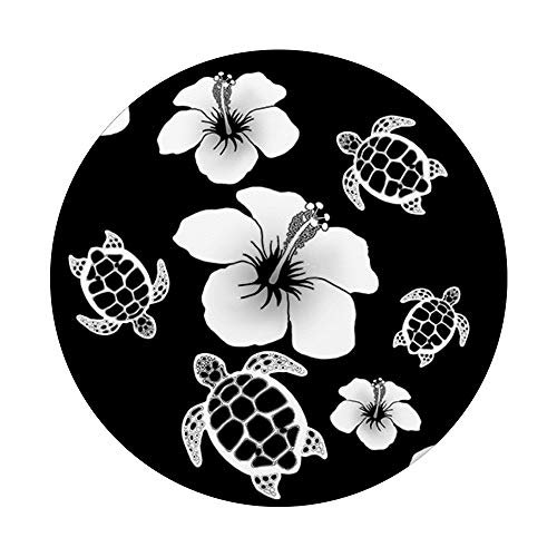 Black And White Hawaiian Island Floral Turtles PopSockets PopGrip: Swappable Grip for Phones & Tablets