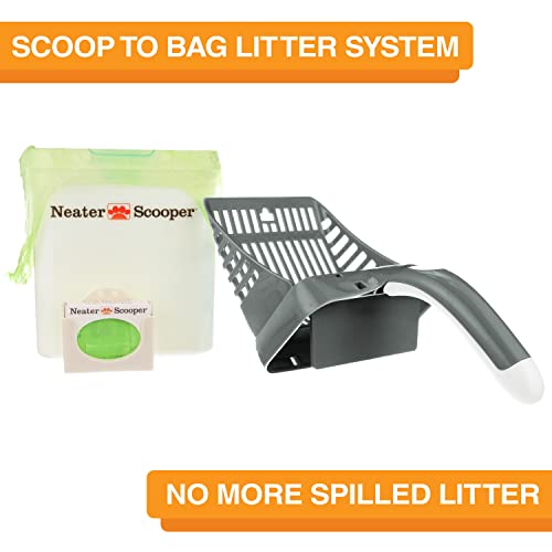 Neater Pet Brands - Neater Scooper Cat Litter Sifter - Includes 60 Refill Bags - Mess Free Cat Litter Scoop to Bag Waste Bin System with Extra Waste Bags (Grey)