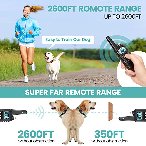 F-color Dog Training Collar with Remote 2600ft Shock Collar for Small Medium Large Dogs Breed Waterproof Dog Shock Collar for 3 Dogs with Anti-Lost Light Beep Vibration Shock