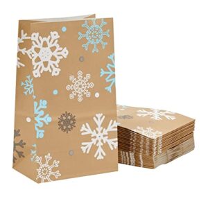 36 pack winter snowflake gift bags, small christmas paper treat bags for holiday party favors (5 x 8.7 x 3.2 in)