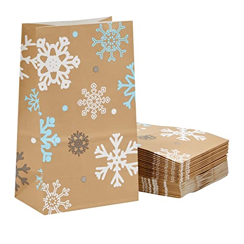 36 Pack Winter Snowflake Gift Bags, Small Christmas Paper Treat Bags for Holiday Party Favors (5 x 8.7 x 3.2 In)