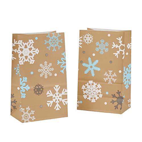 36 Pack Winter Snowflake Gift Bags, Small Christmas Paper Treat Bags for Holiday Party Favors (5 x 8.7 x 3.2 In)