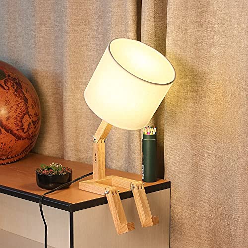 HAITRAL Bedroom Table Lamp - Fun Desk Lamps with Wooden Base Unique Table Lamps for Kids Room, Living Room, Bedroom, Office, Reading Room