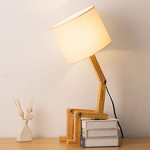 HAITRAL Bedroom Table Lamp - Fun Desk Lamps with Wooden Base Unique Table Lamps for Kids Room, Living Room, Bedroom, Office, Reading Room