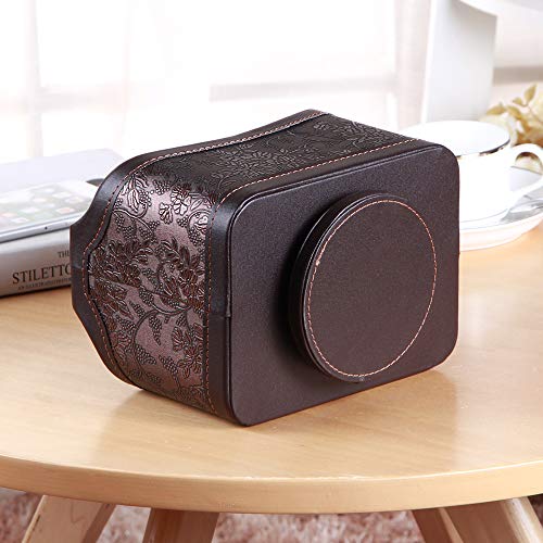 PUSU Leather 360°Rotatable Remote Control Holder,Nightstand TV Remote Caddy,Office Supplies Desktop Organizer,Spinning Storage Box for Pen,Mail,Phone,DVD, Blu-Ray, Media Player, Heater Controllers