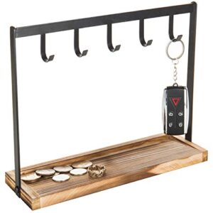 mygift 5-hook burnt wood & black metal tabletop key holder, jewelry organizer rack