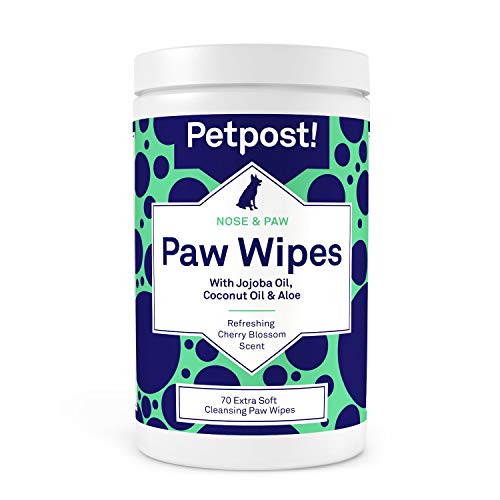 Petpost | Paw Wipes for Dogs - Nourishing, Revitalizing Dog Paw Cleaner with Coconut Oil, Jojoba Oil, and Aloe - 70 Ultra Soft Cotton Pads (Cherry Blossom) 