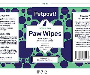 Petpost | Paw Wipes for Dogs - Nourishing, Revitalizing Dog Paw Cleaner with Coconut Oil, Jojoba Oil, and Aloe - 70 Ultra Soft Cotton Pads (Cherry Blossom) 