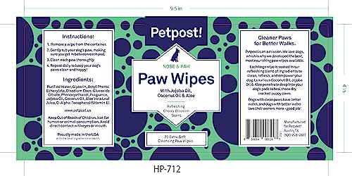 Petpost | Paw Wipes for Dogs - Nourishing, Revitalizing Dog Paw Cleaner with Coconut Oil, Jojoba Oil, and Aloe - 70 Ultra Soft Cotton Pads (Cherry Blossom) 