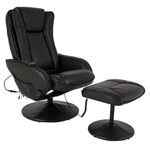 jc home drammen massaging leather recliner and ottoman with leather-wrapped base, black