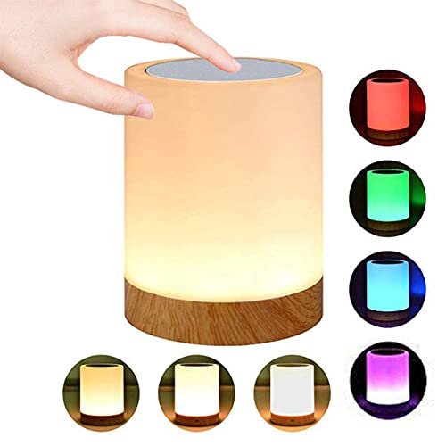 ROYFACC Night Light Touch Sensor Lamp Bedside Table Lamp for Kids Bedroom Rechargeable Dimmable Warm White Light + RGB Color Changing