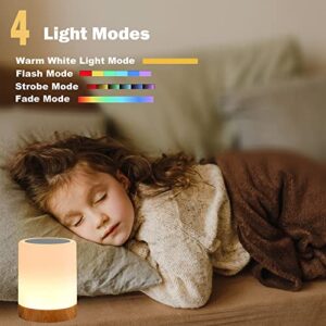 ROYFACC Night Light Touch Sensor Lamp Bedside Table Lamp for Kids Bedroom Rechargeable Dimmable Warm White Light + RGB Color Changing