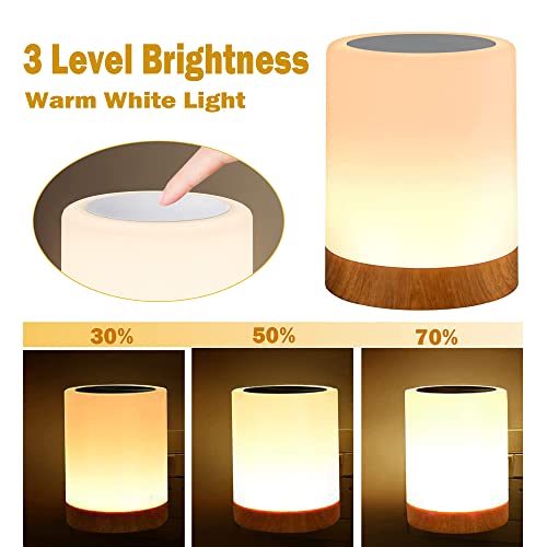 ROYFACC Night Light Touch Sensor Lamp Bedside Table Lamp for Kids Bedroom Rechargeable Dimmable Warm White Light + RGB Color Changing