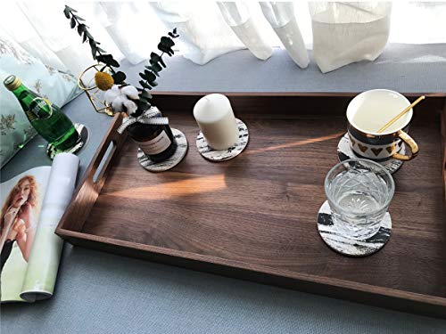 MAGIGO 22 x 14 Inches Large Rectangle Black Walnut Wood Ottoman Tray with Handles, Serve Tea, Coffee, Classic Wooden Decorative Serving Tray