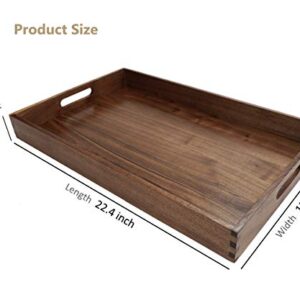 MAGIGO 22 x 14 Inches Large Rectangle Black Walnut Wood Ottoman Tray with Handles, Serve Tea, Coffee, Classic Wooden Decorative Serving Tray