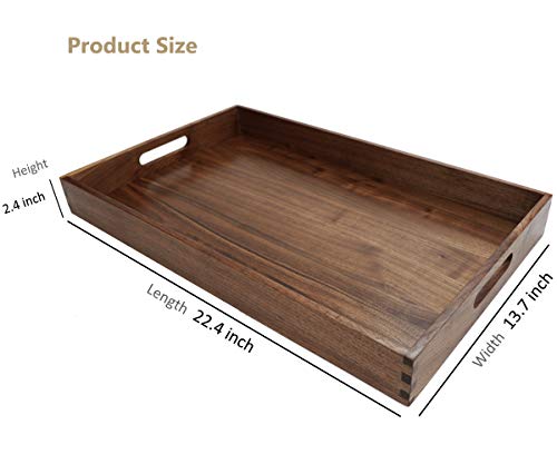 MAGIGO 22 x 14 Inches Large Rectangle Black Walnut Wood Ottoman Tray with Handles, Serve Tea, Coffee, Classic Wooden Decorative Serving Tray