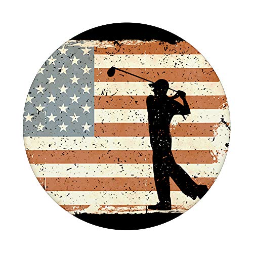 American Flag Golf Golfing Golfer for Men Retro Vintage USA PopSockets PopGrip: Swappable Grip for Phones & Tablets