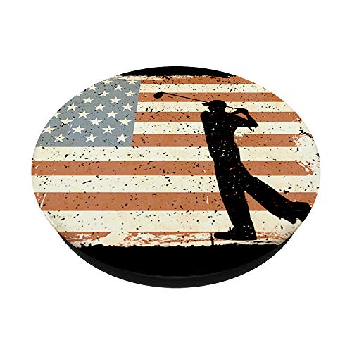 American Flag Golf Golfing Golfer for Men Retro Vintage USA PopSockets PopGrip: Swappable Grip for Phones & Tablets