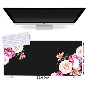 iLeadon Large GamingNon-Slip Rubber Base Computer Premium-Textured & Waterproof Mouse Pad for Desk, 35.1 x 15.75-inch 2.5mm Thick, Peony Flower