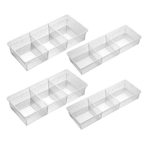 Chris.W Desk Drawer Organizer Tray with Adjustable Dividers, Multi-Drawers for Makeups, Utensil, Pens, Flatware and Junks - Set of 4 (2 Large + 2 Small) 10.24 Inch Length